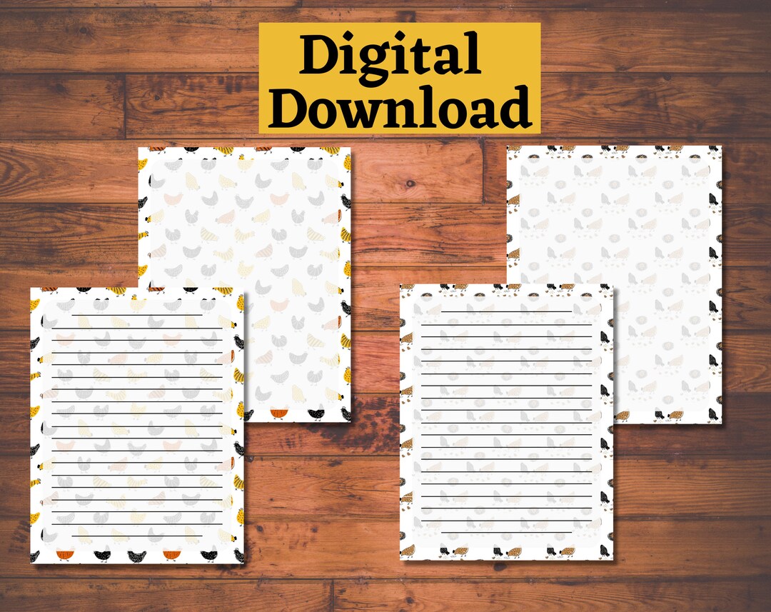Chickens Printable Stationery Set US Letter Size Pdf Instant Digital ...