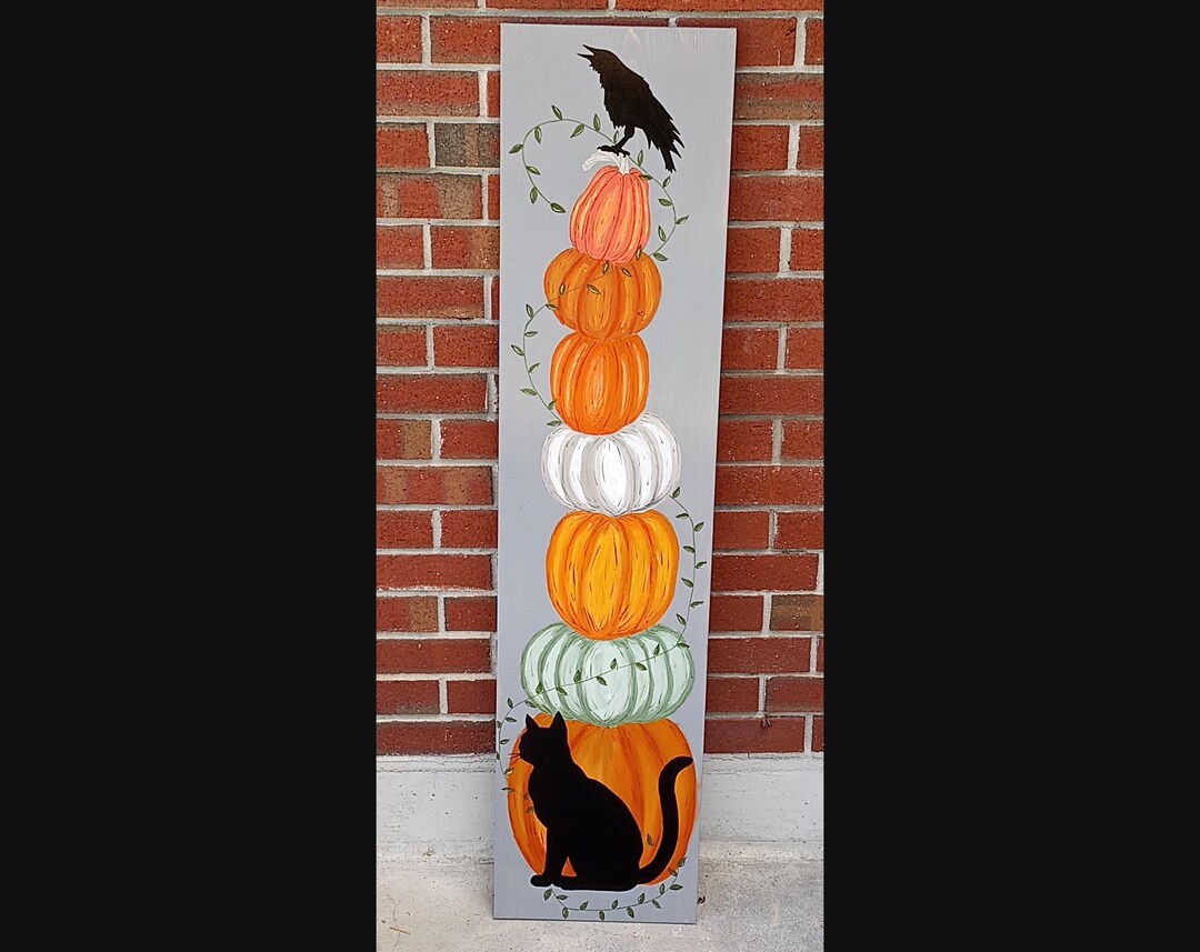 Stacked Pumpkin Sign-black Cat and Crow - Etsy