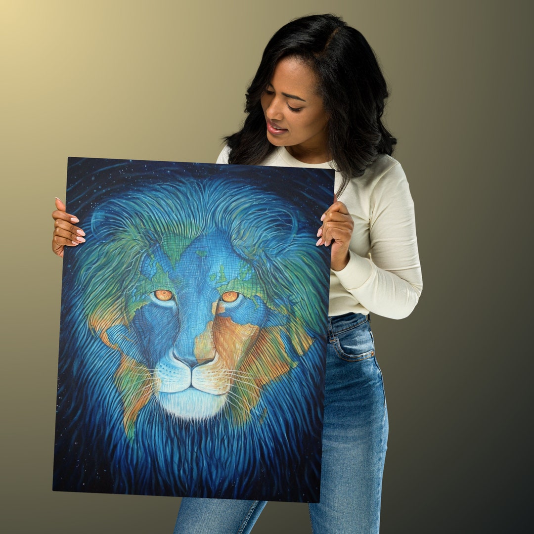 Majestic Lion World Map Metal Print Vibrant Lion Wildlife Cartography ...