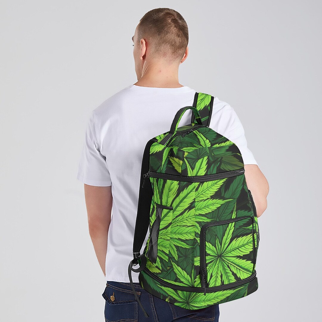 Cannabis Leaf Hiking Backpack Durable 420 Oxford Cloth Rucksack Hippie ...