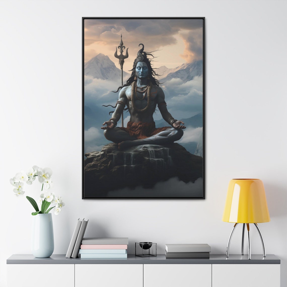Lord Shiva Hindu Canvas Wood Frame Wraps Shiva Vertical Frame Yoga Room ...
