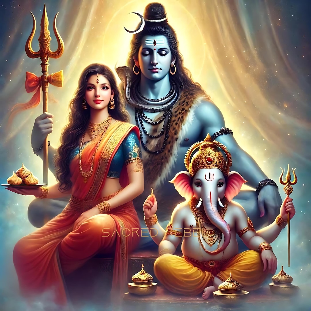 Lord Shiva Parvati Ganesha SVG High-resolution Hindu Deity Shiva Print ...