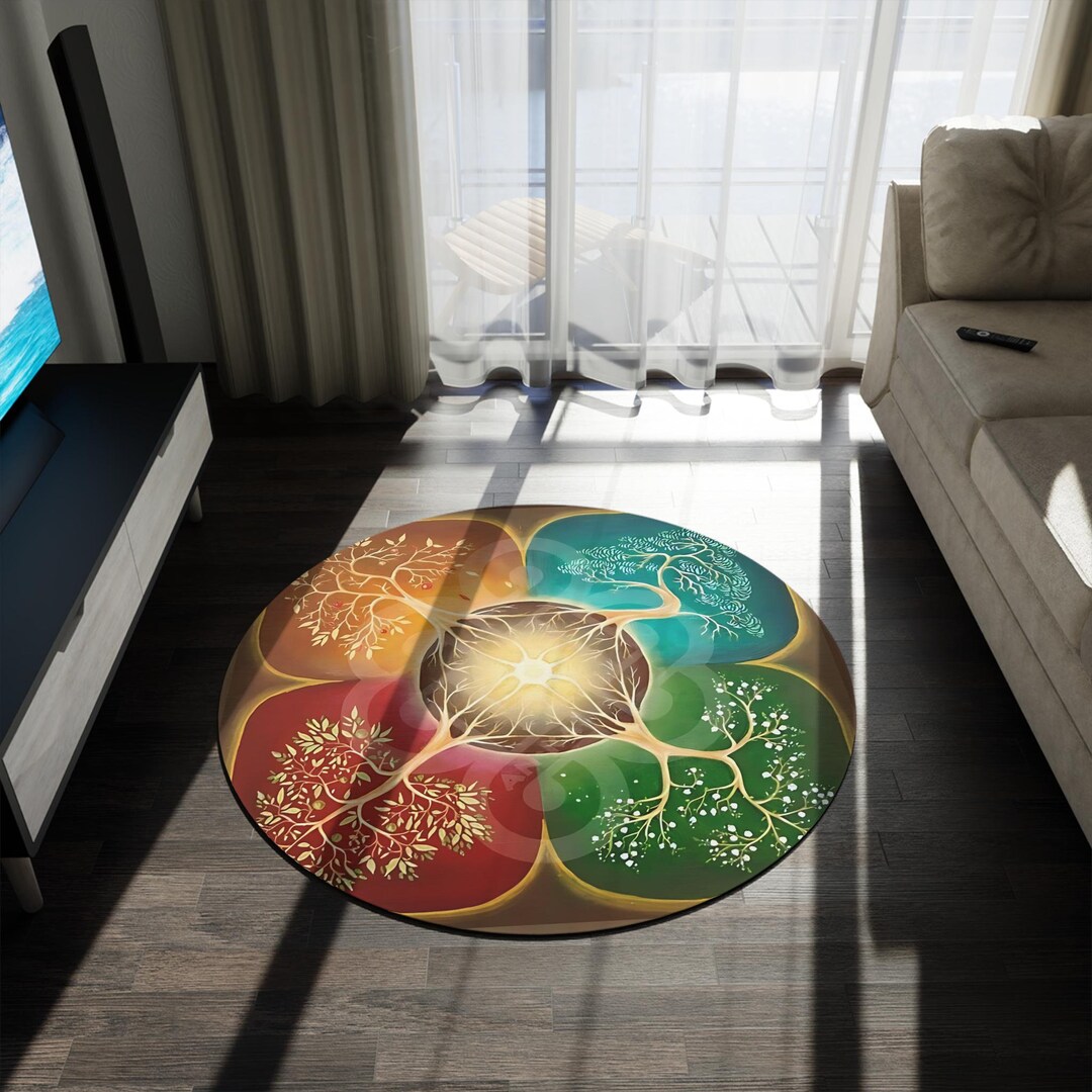 4 Seasons Tree of Life Rug Nature Inspired Home Decor Fall and Winter ...