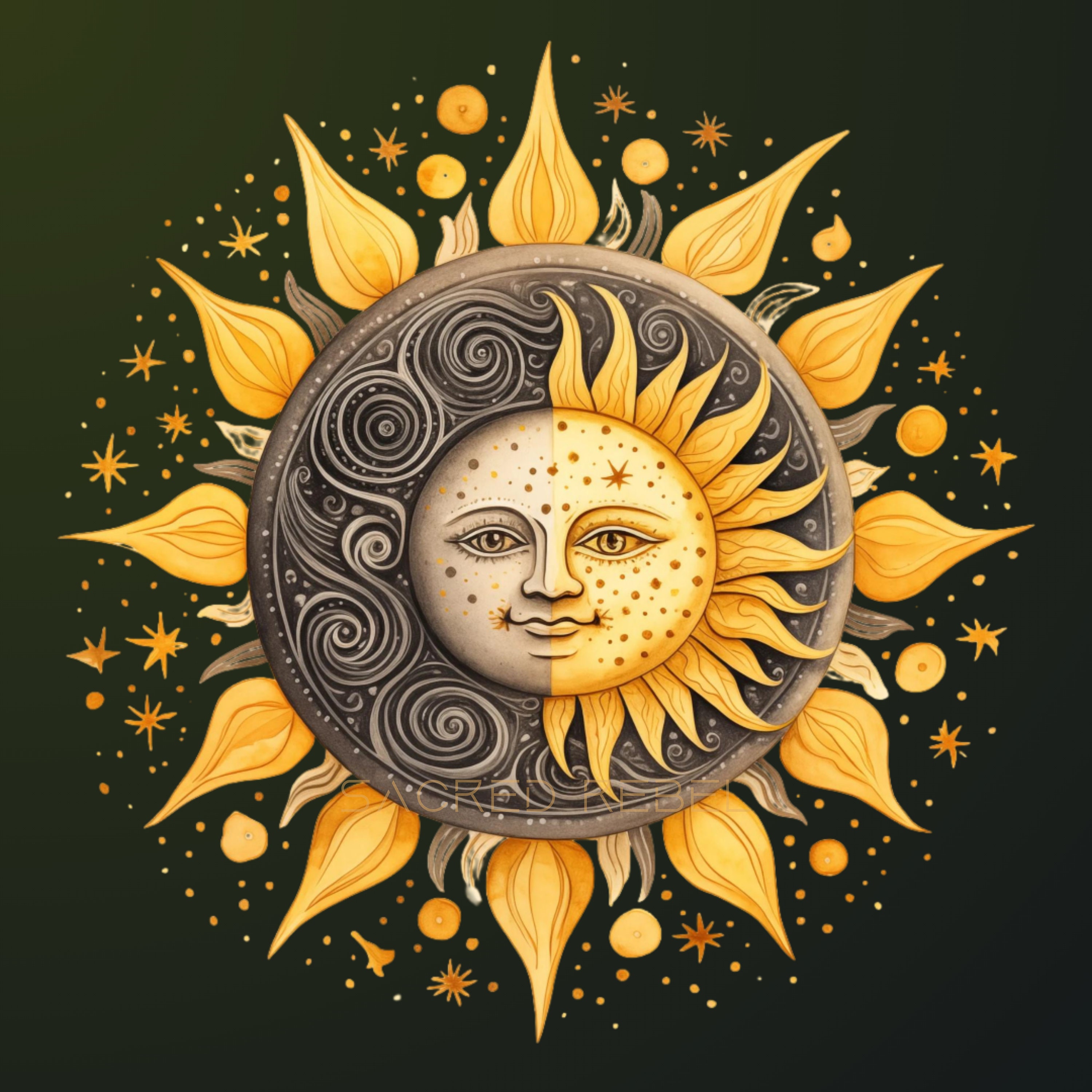Sun and Moon PNG Celestial Sun Moon Spiritual Art Digital Download SVG ...
