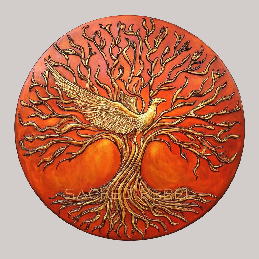 Phoenix Tree of Life Artwork 300dpi Digital Download Golden Fire ...