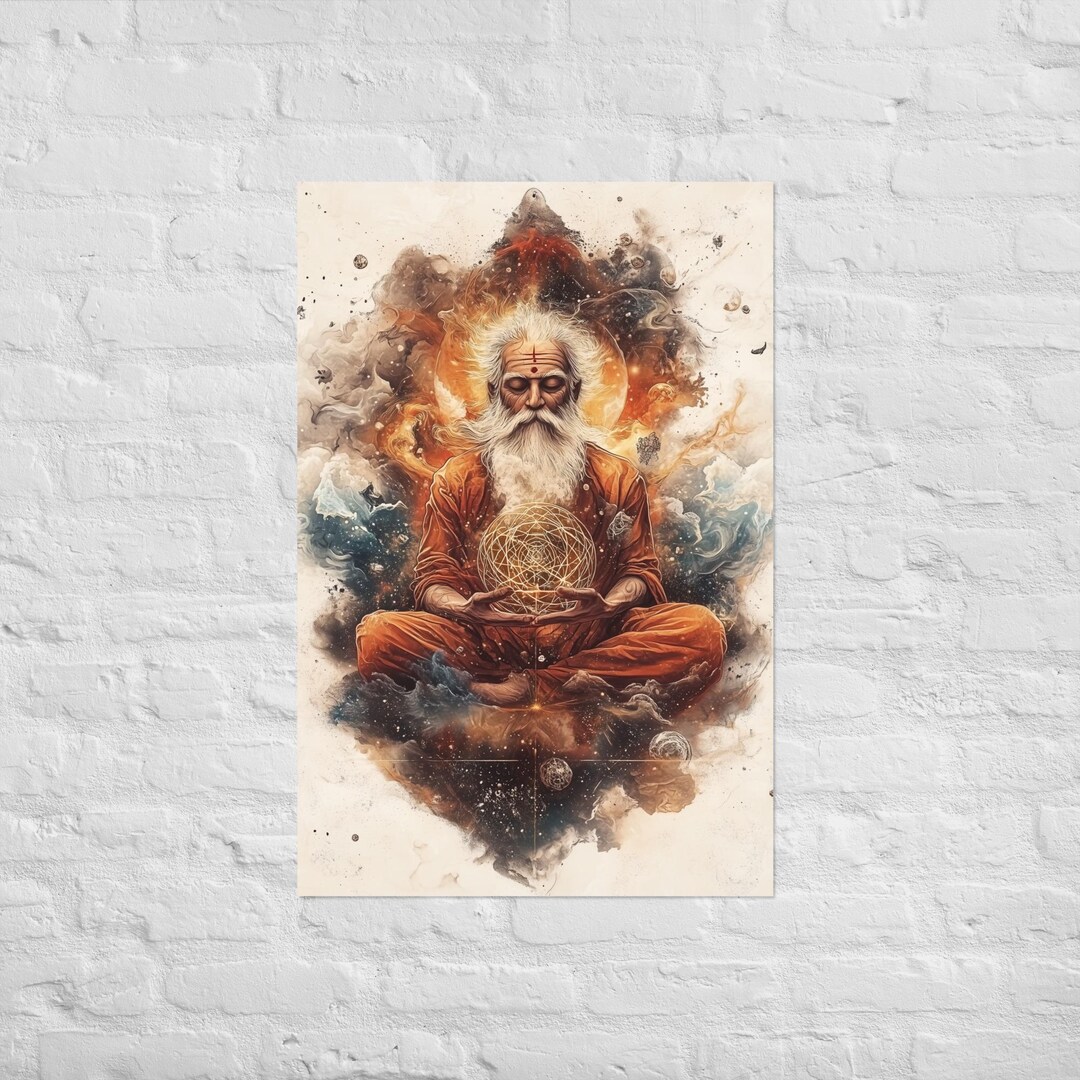 Mystic Yogi Poster Sacred Geometry Wall Art Spiritual Hindu Monk ...
