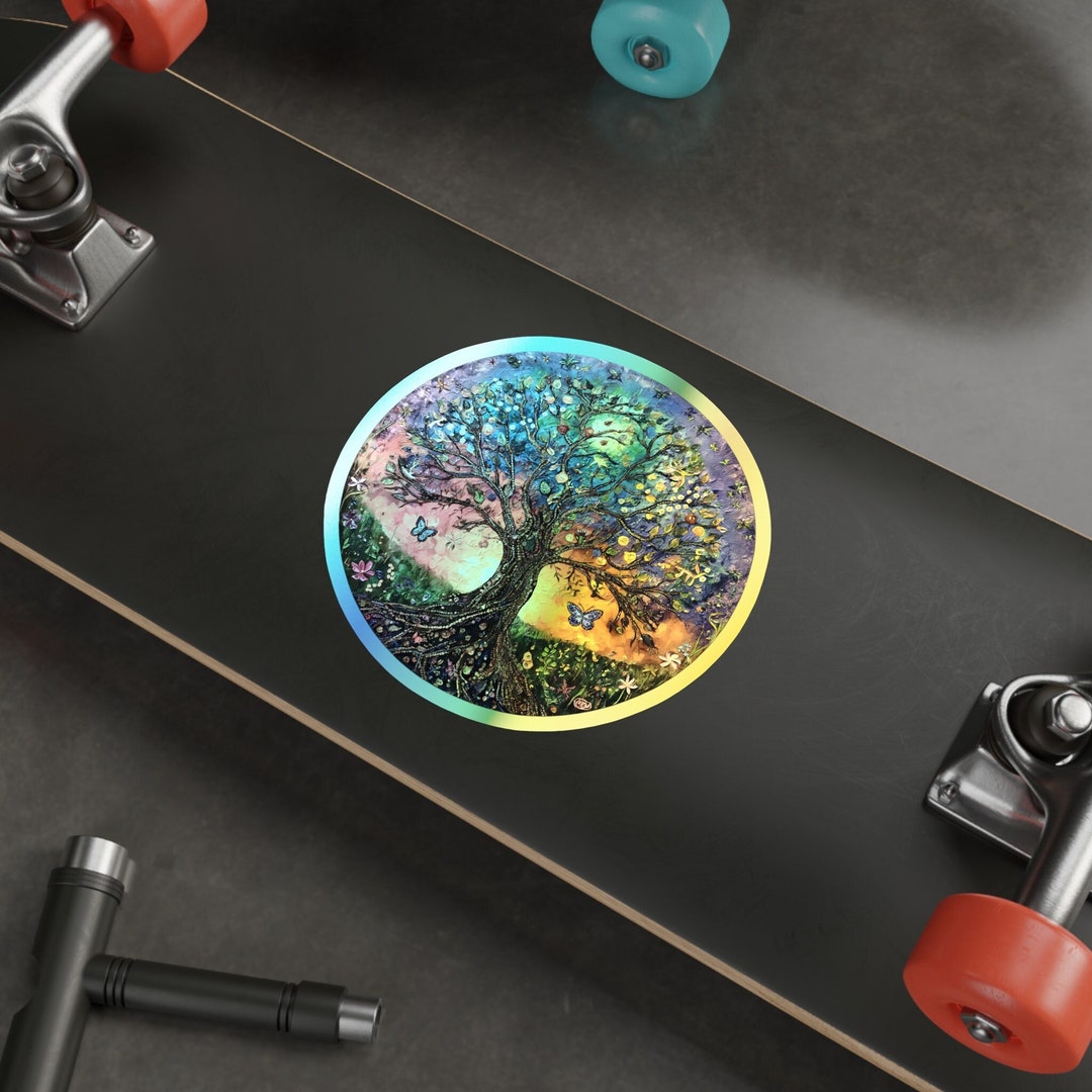 Rainbow Tree of Life Holographic Sticker Psychedelic Pachamama Tree of ...