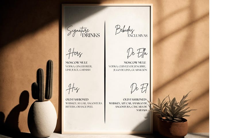 Bilingual Signature Drinks Sign, Modern Wedding Decor (digital) - Etsy