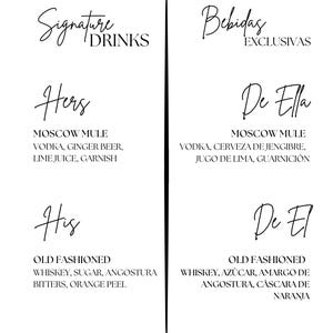 Bilingual Signature Drinks Sign, Modern Wedding Decor (digital) - Etsy
