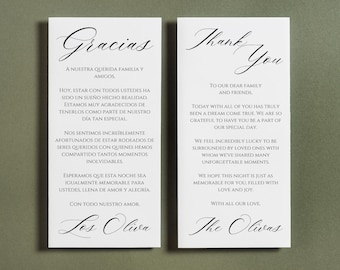 Bilingual Modern Minimalist Thank You Table Cards | Digital | Spanish ...