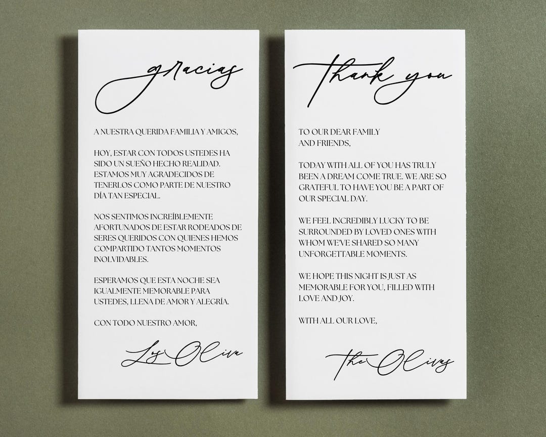 Bilingual Bundle Script Modern Minimalist Thank You Table Cards ...