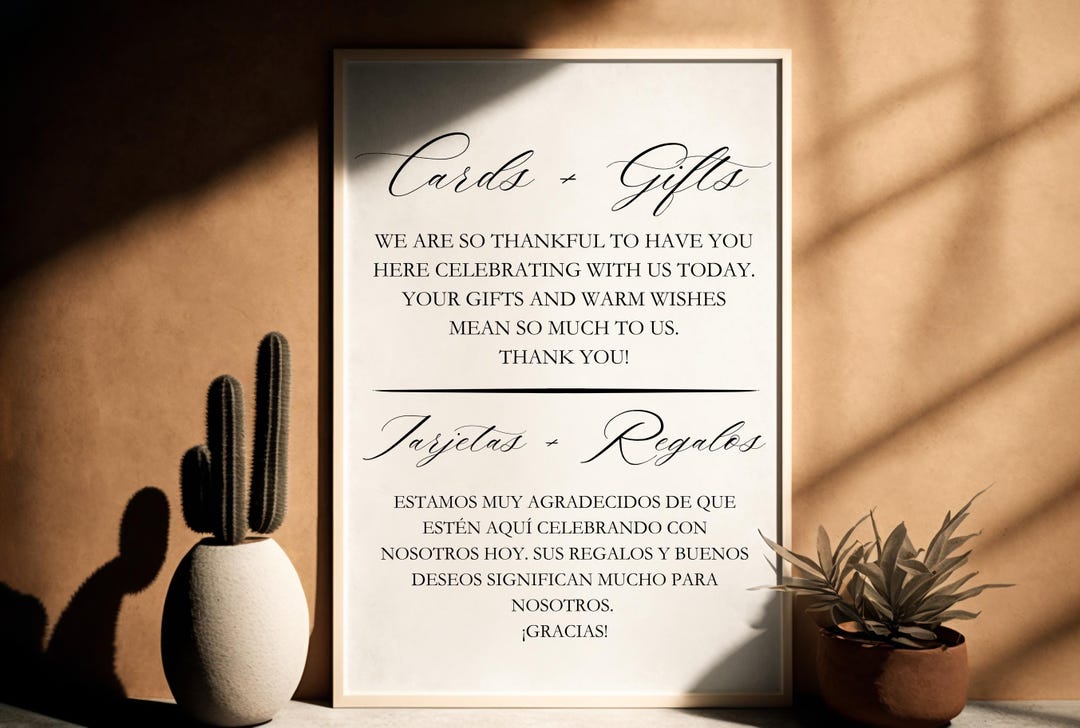 Bilingual Script Modern Minimalist Cards and Gifts Wedding Sign ...