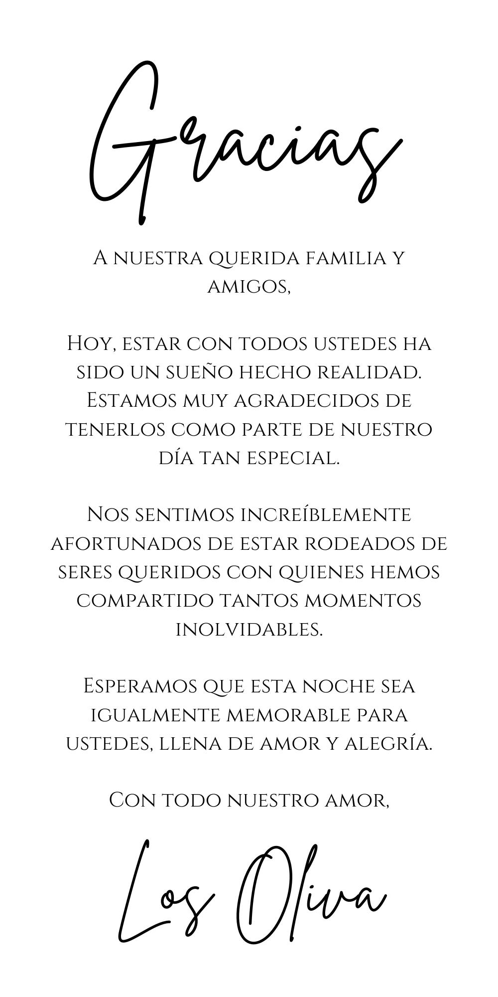 Bilingual Modern Minimalist Thank You Table Cards | Digital | Spanish ...