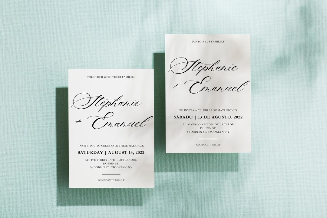 Bilingual Bundle: Script Modern Minimal Wedding Invitation | Moderno ...