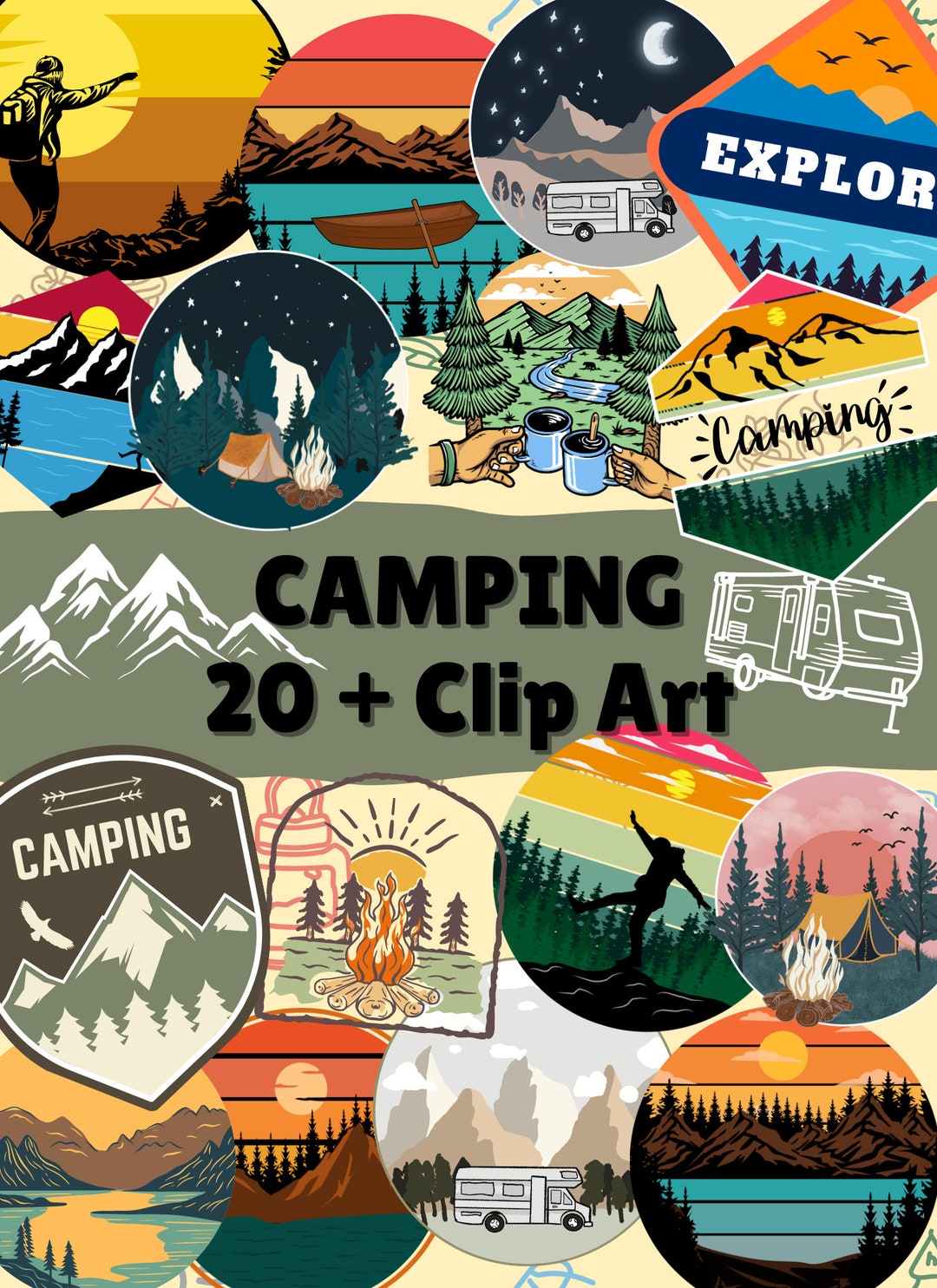 Camping Clip Art , Camping Art , Camping Digital Download, Outdoors ...