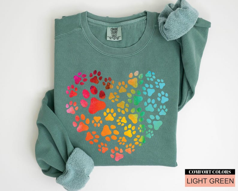 Colorful Dog Paw Heart Sweatshirt Gift for Dog Lover, Dog Owner ...