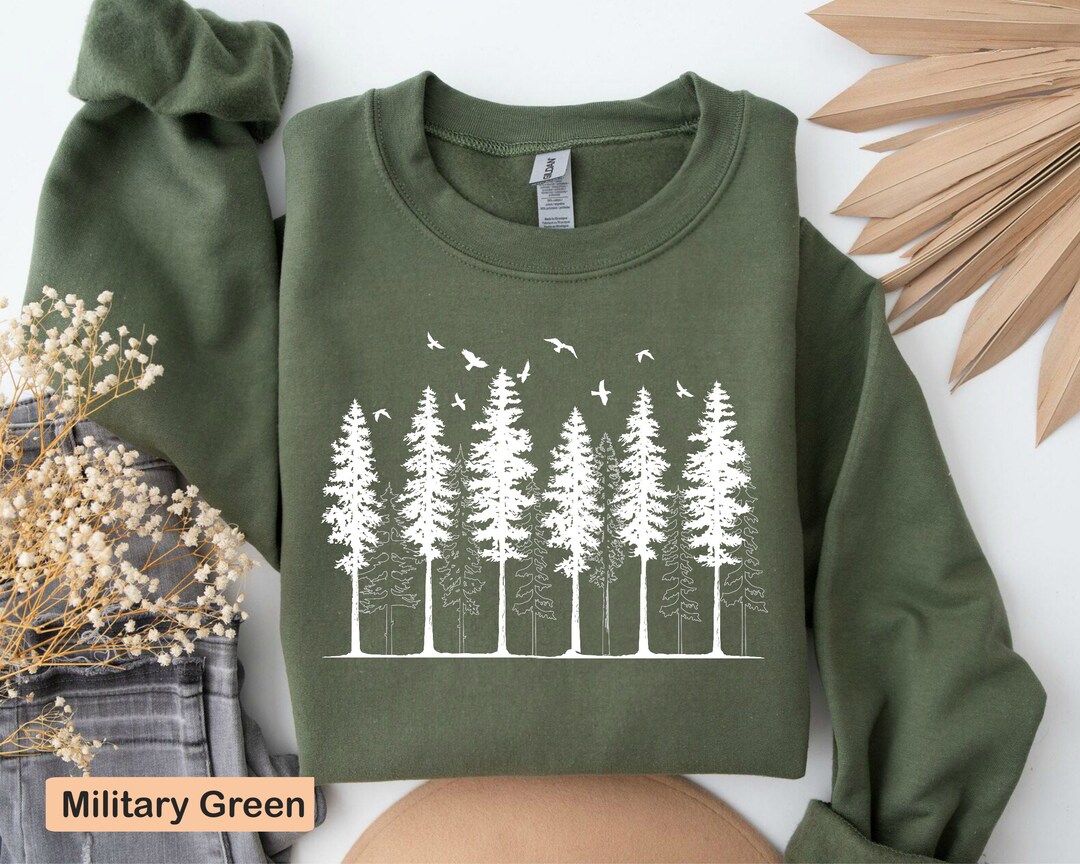 Nature Inspired Pine Tree Sweatshirt - Outdoor Adventure Long Sleeve ...