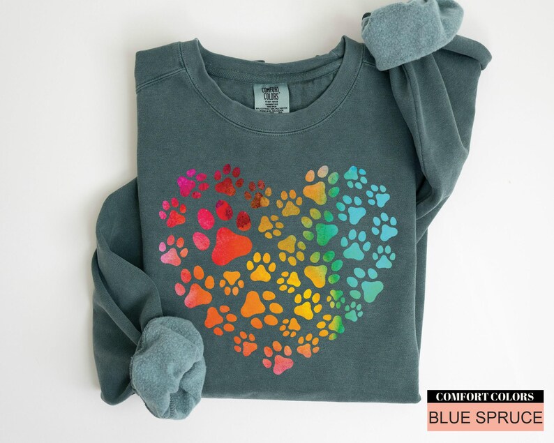 Colorful Dog Paw Heart Sweatshirt Gift for Dog Lover, Dog Owner ...