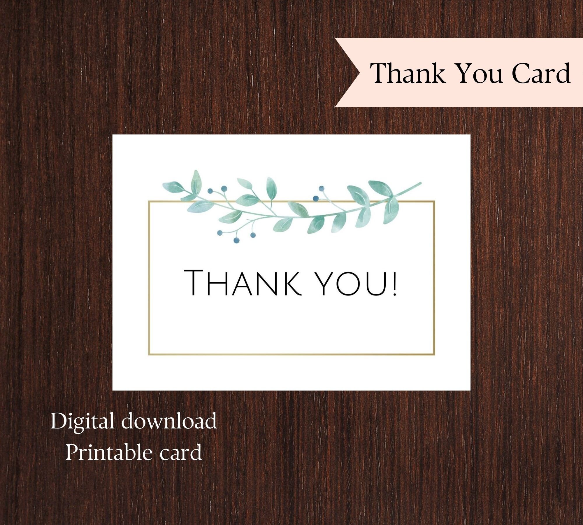 Printable Thank You Card. Digital Download. Blank Inside. Instant PDF ...