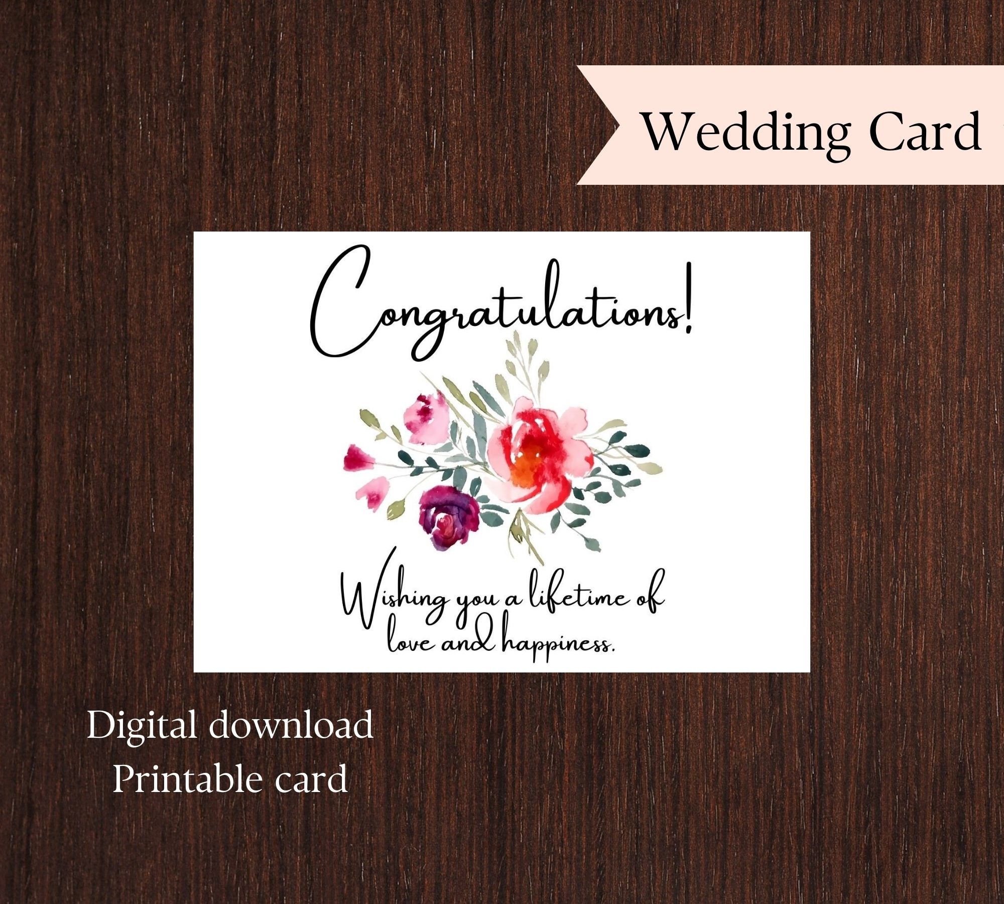 Printable Wedding Card. Congratulations Printable Card. Digital ...