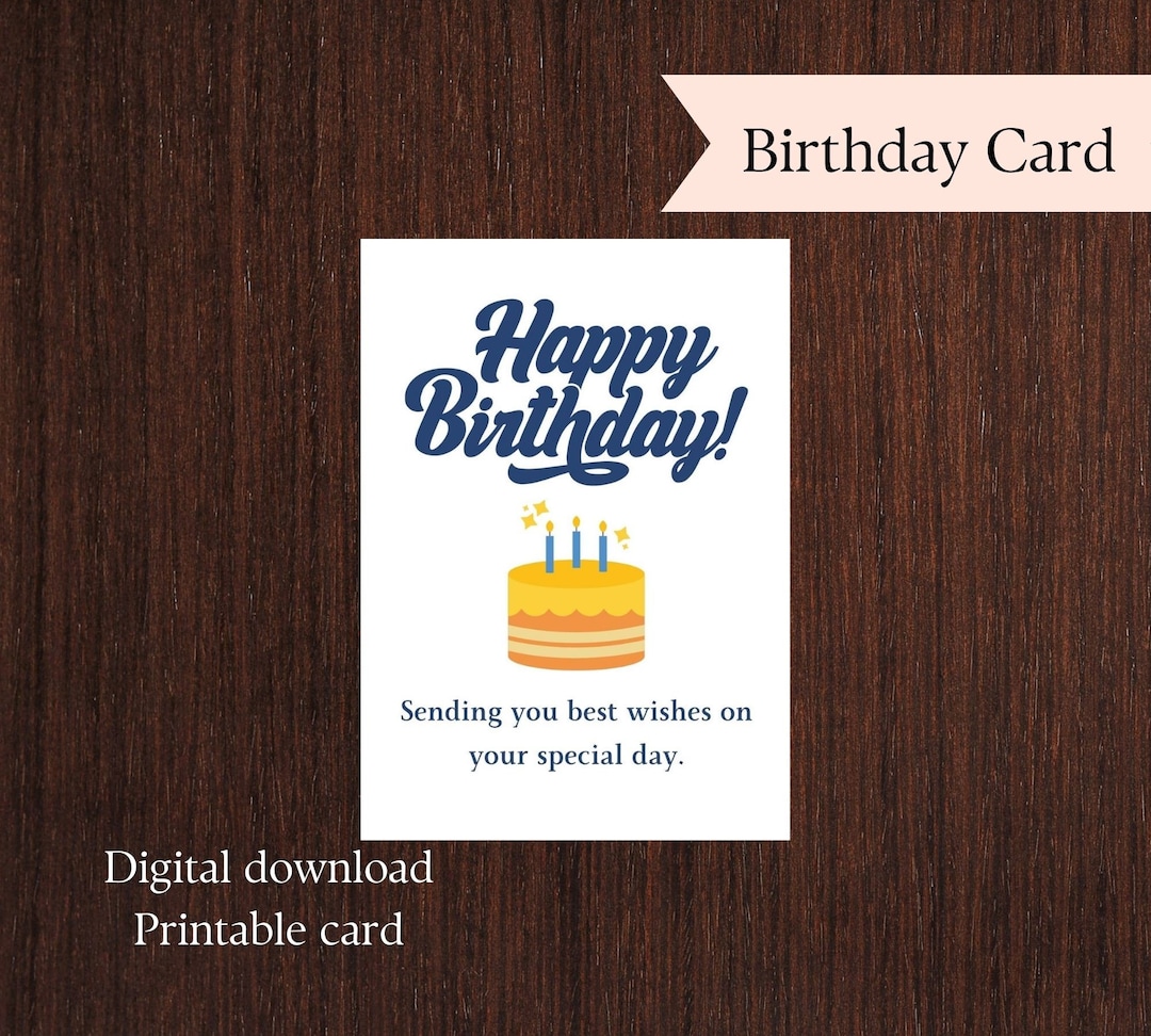 Printable Birthday Card. Happy Birthday Printable Card. Digital ...