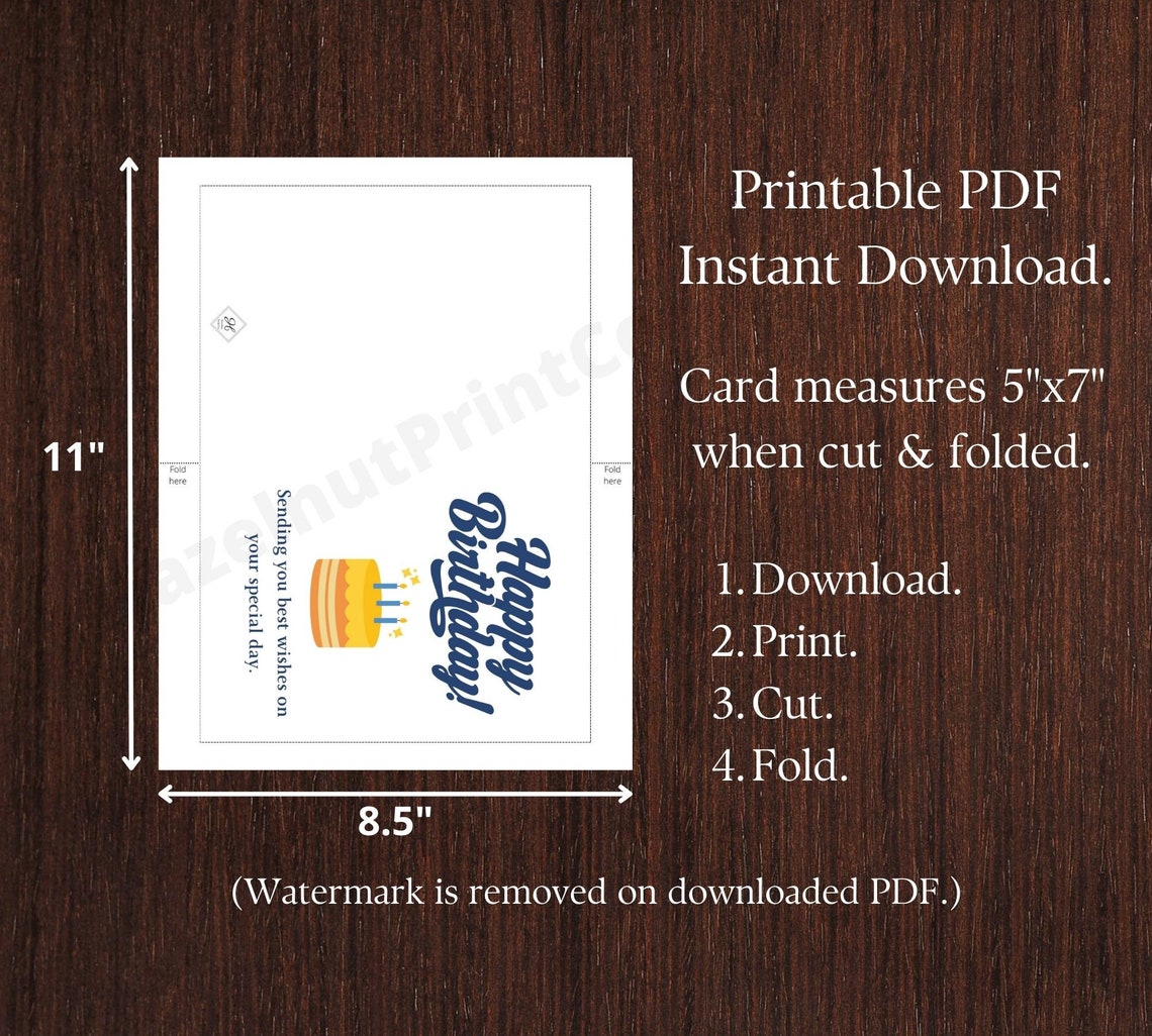 Printable Birthday Card. Happy Birthday Printable Card. Digital ...