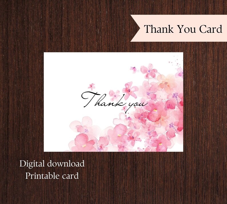 Printable Thank You Card. Digital Download. Thanks. DIY Thank You Card ...