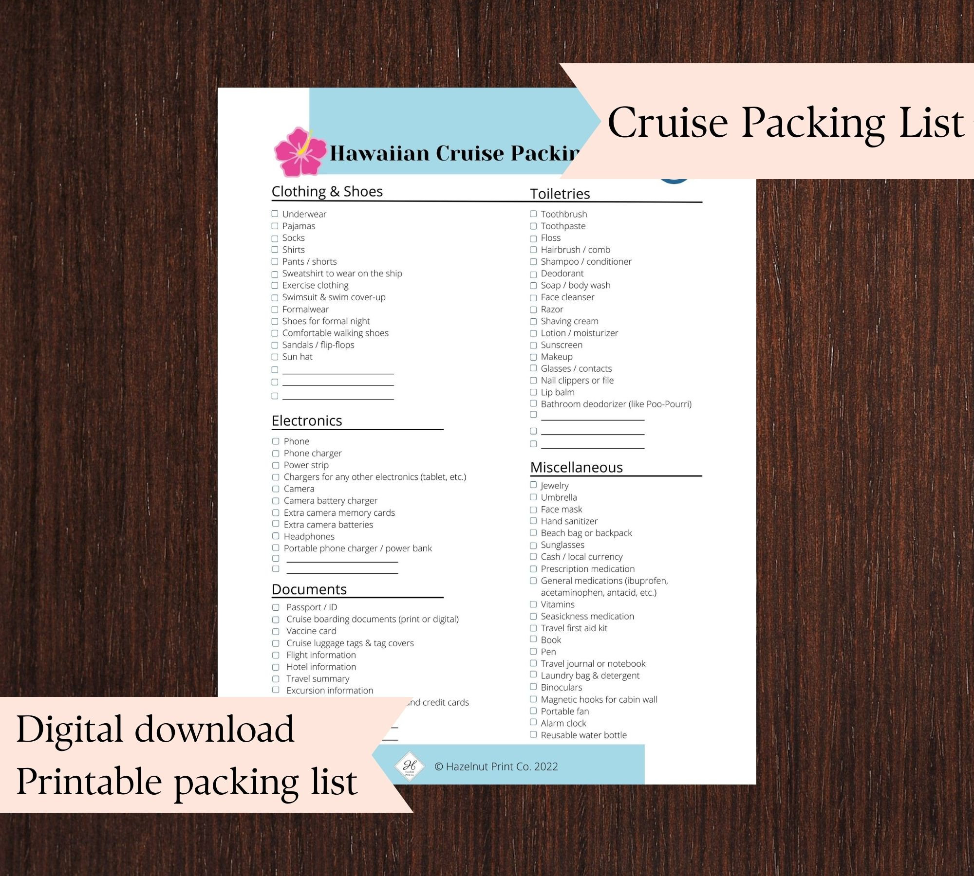 Hawaiian Cruise Packing List. Printable Packing List for Cruise to ...