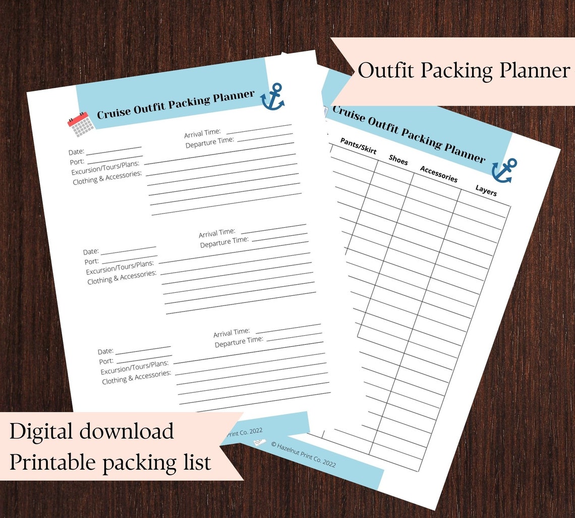 Cruise Outfit Packing Planner Printable. Printable Outfit Planner for ...