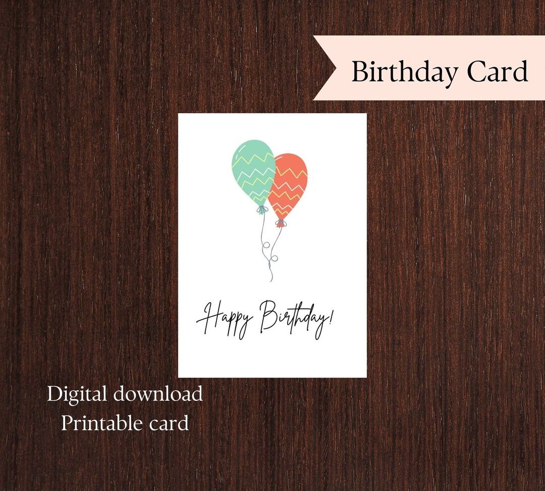 Printable Birthday Card. Happy Birthday Printable Card. Digital ...