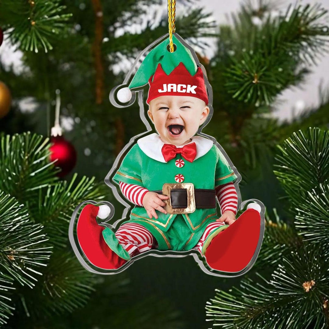 Personalized Newborn Baby Elf Ornament, Custom Baby Photo First ...