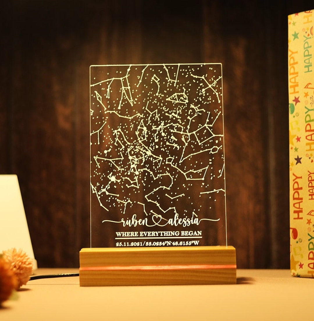 Personalized Constellation Chart Lamp - Gift Star Map Night Light ...