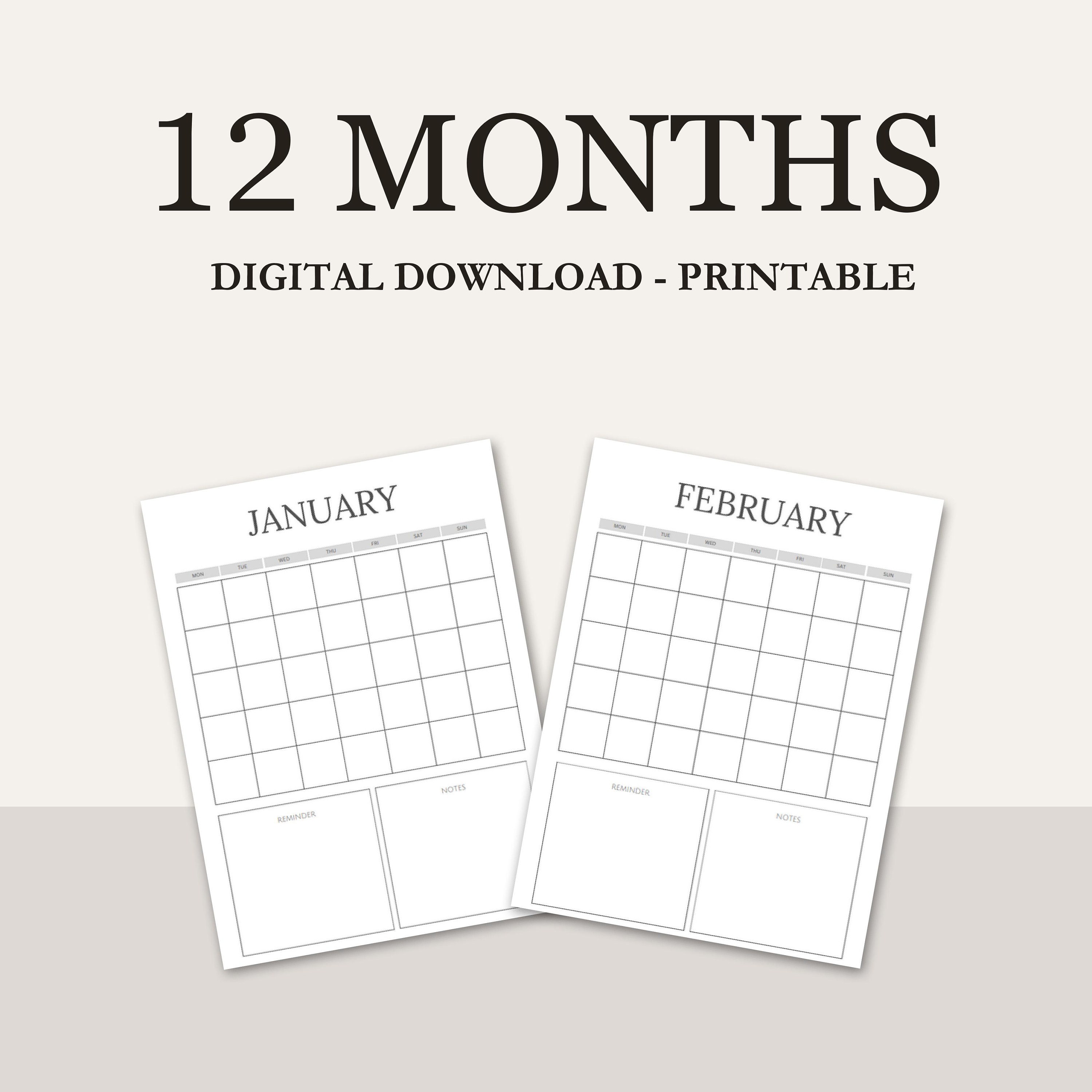 Printable Calendar Template Undated Monthly Monday Start Minimal ...
