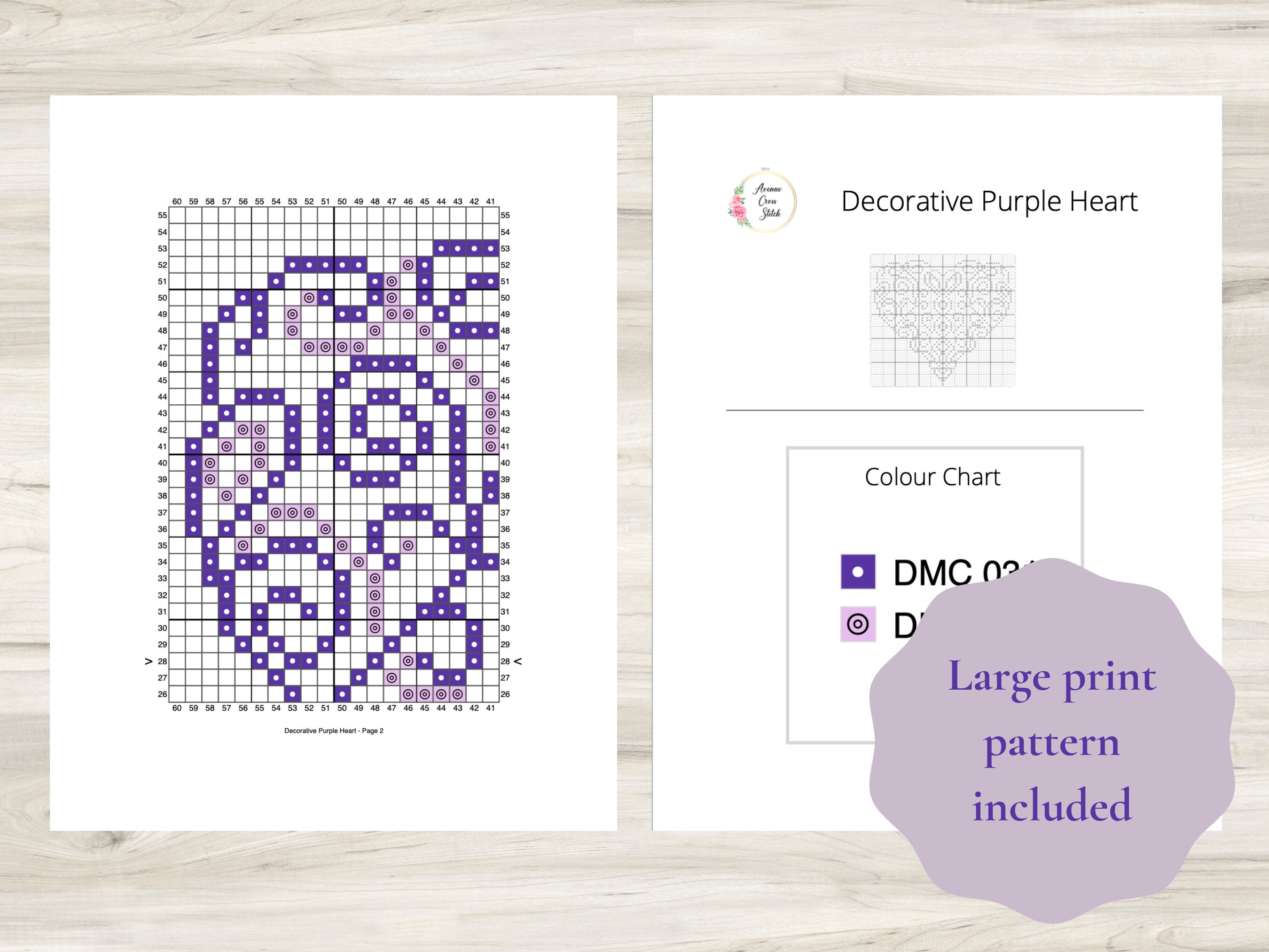 Purple Heart Cross Stitch Pattern, Easy Cross Stitch Pattern, Modern ...