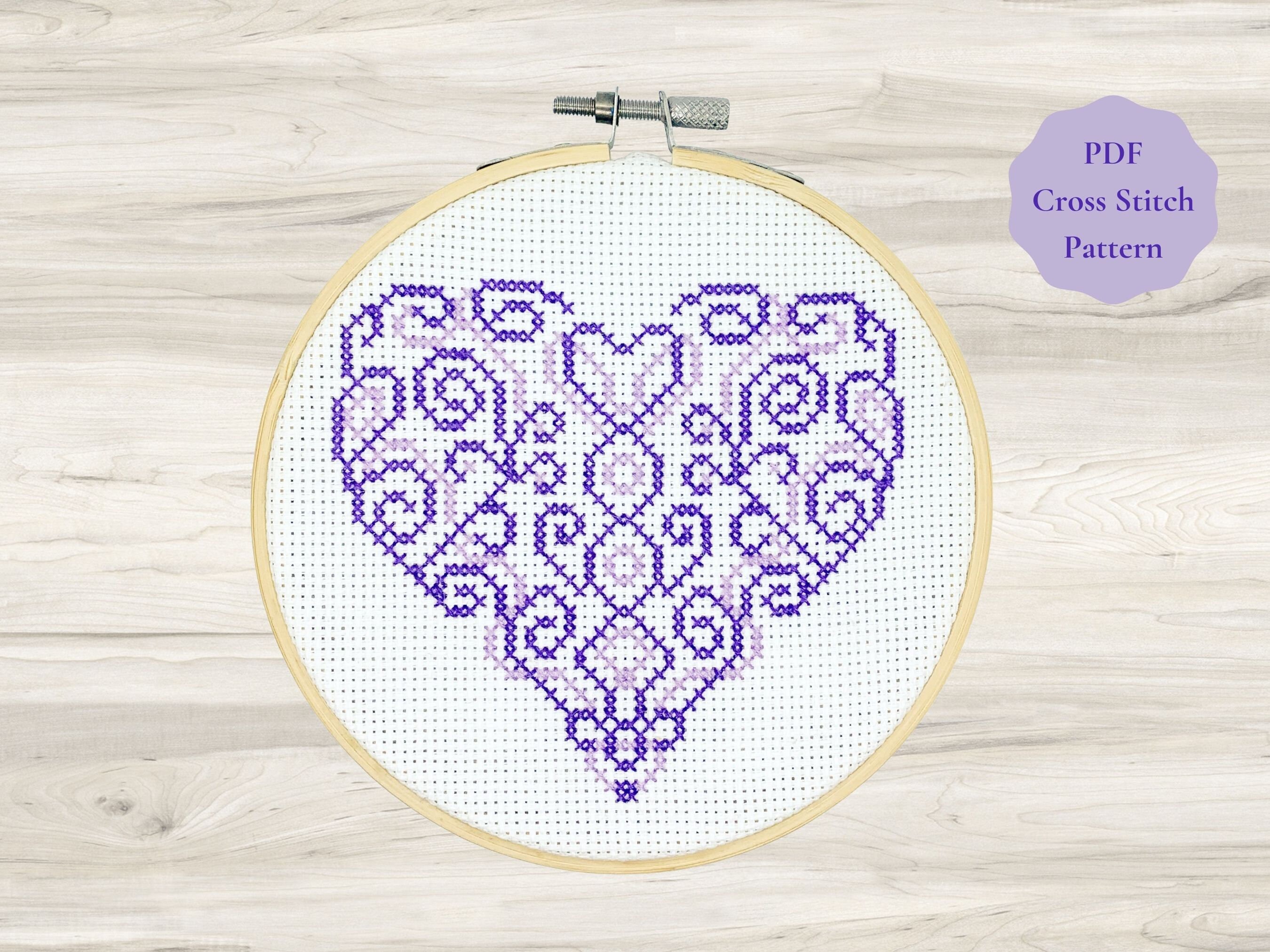 Purple Heart Cross Stitch Pattern, Easy Cross Stitch Pattern, Modern ...
