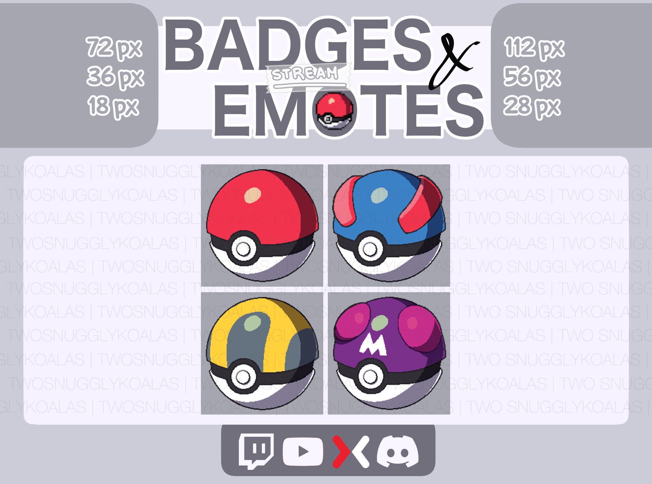 Twitch stream Emotes & sub/bit Badges Pokémon Pack Pokéballs pixel Art ...