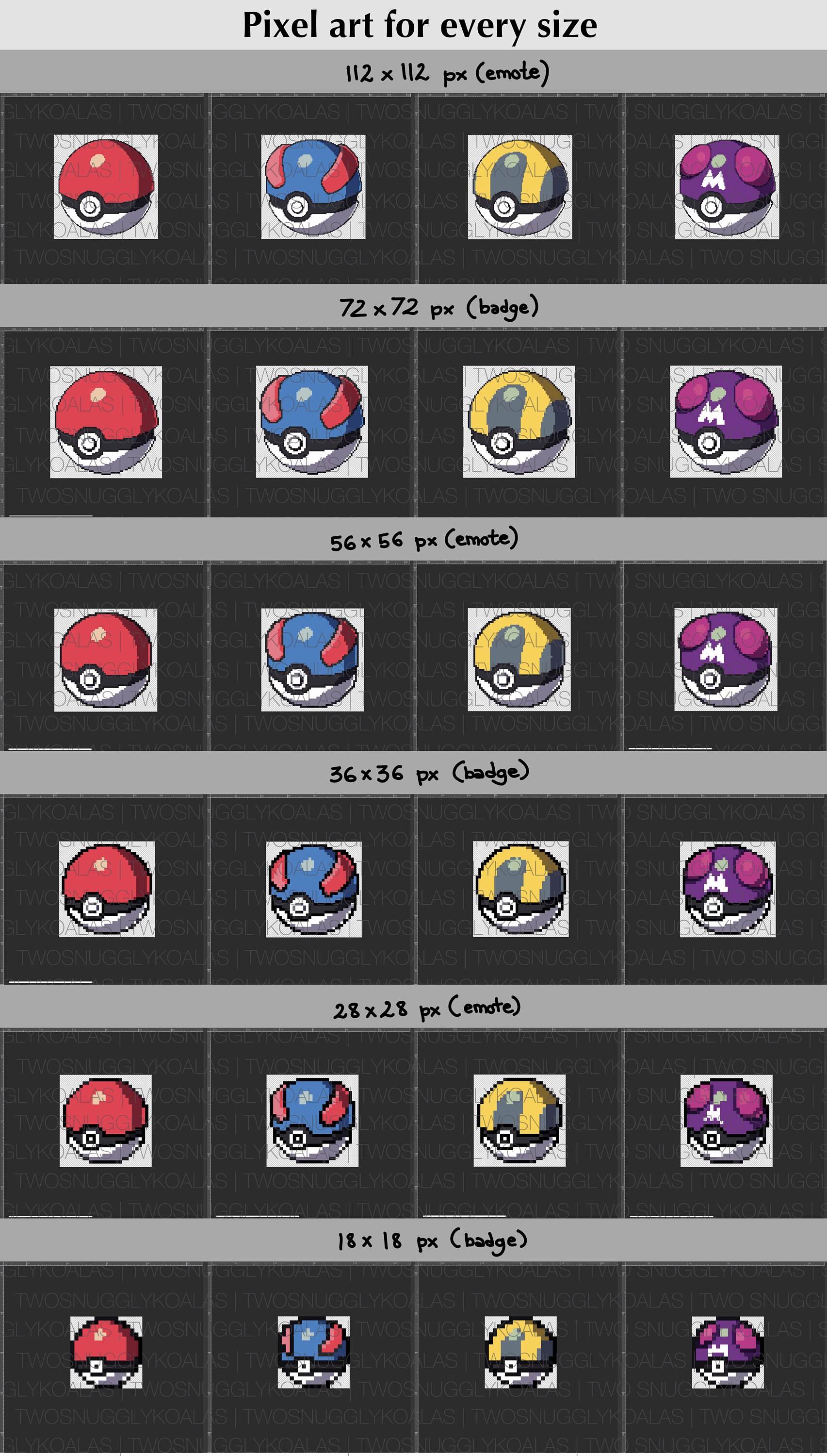 Twitch stream Emotes & sub/bit Badges Pokémon Pack Pokéballs pixel Art ...