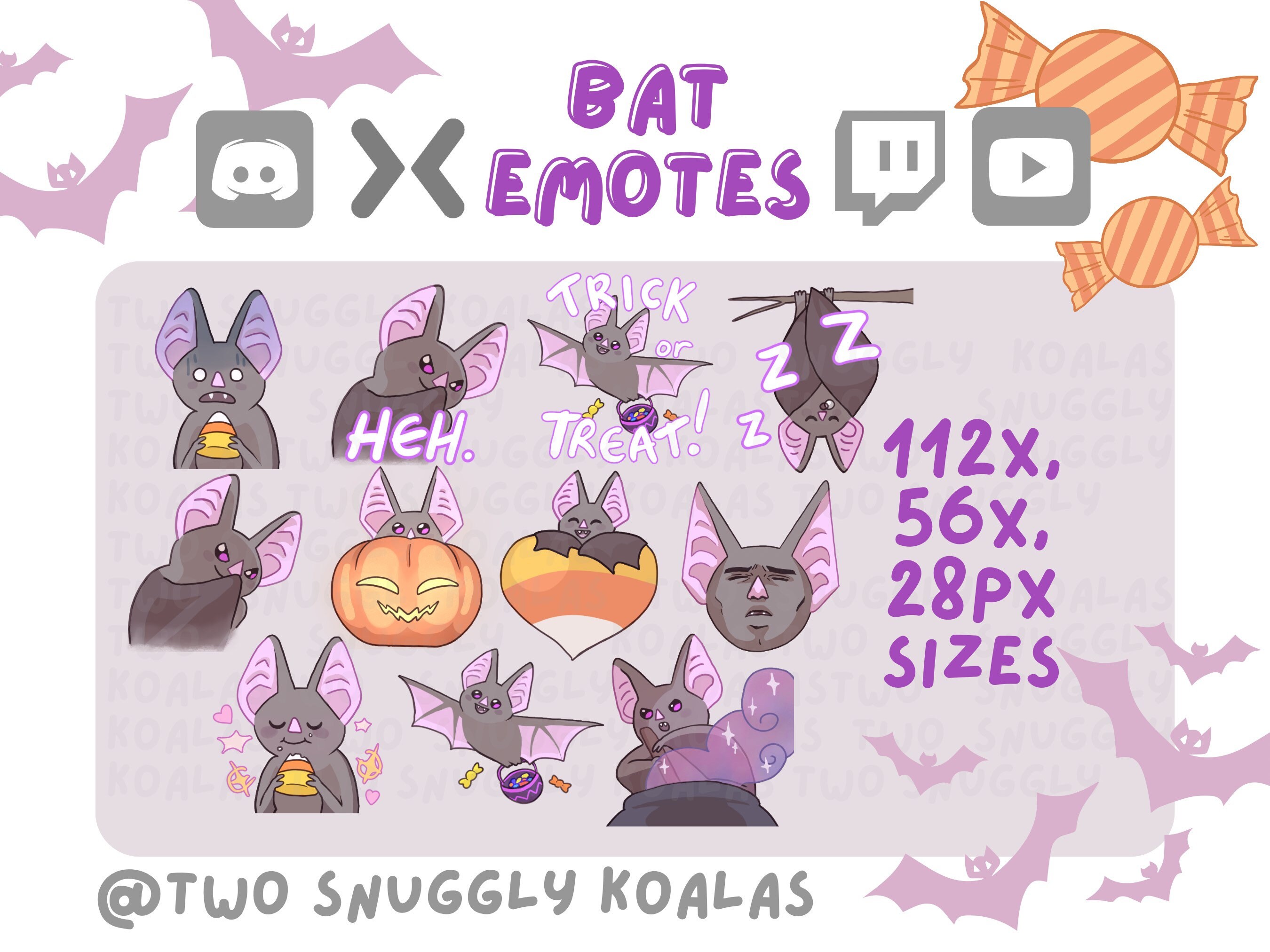 Twitch stream Emotes Halloween Pack Spoopy Bats - Etsy