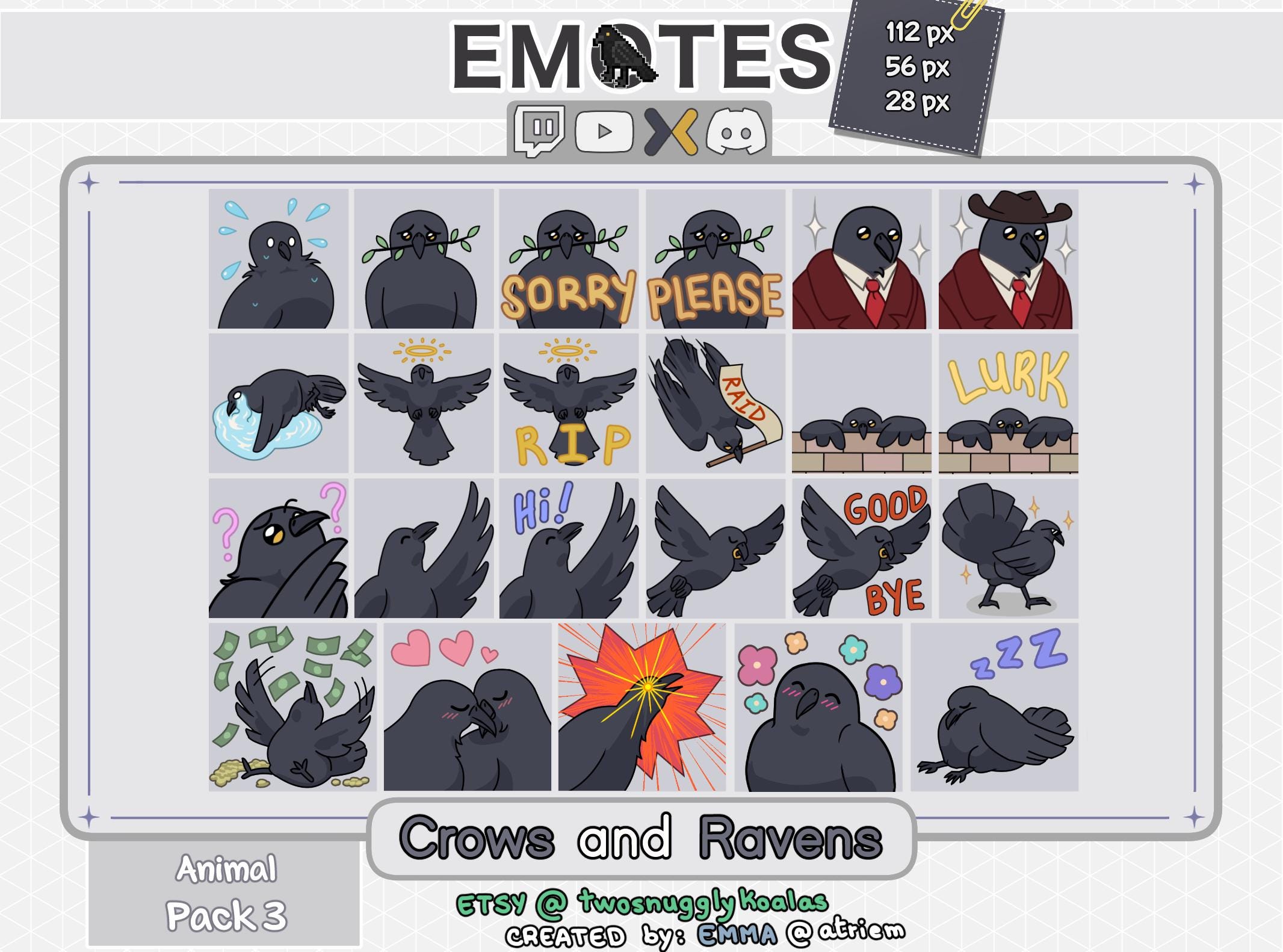 Emotes (stream) | Animal [pack 3] - Crows and Ravens - Etsy