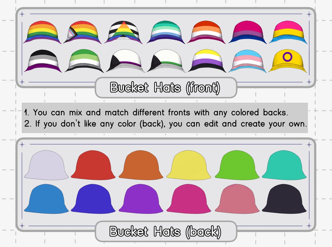 Pngtuber Asset | Pride [pack 1] - LGBTQIA+ Bucket Hats - Etsy