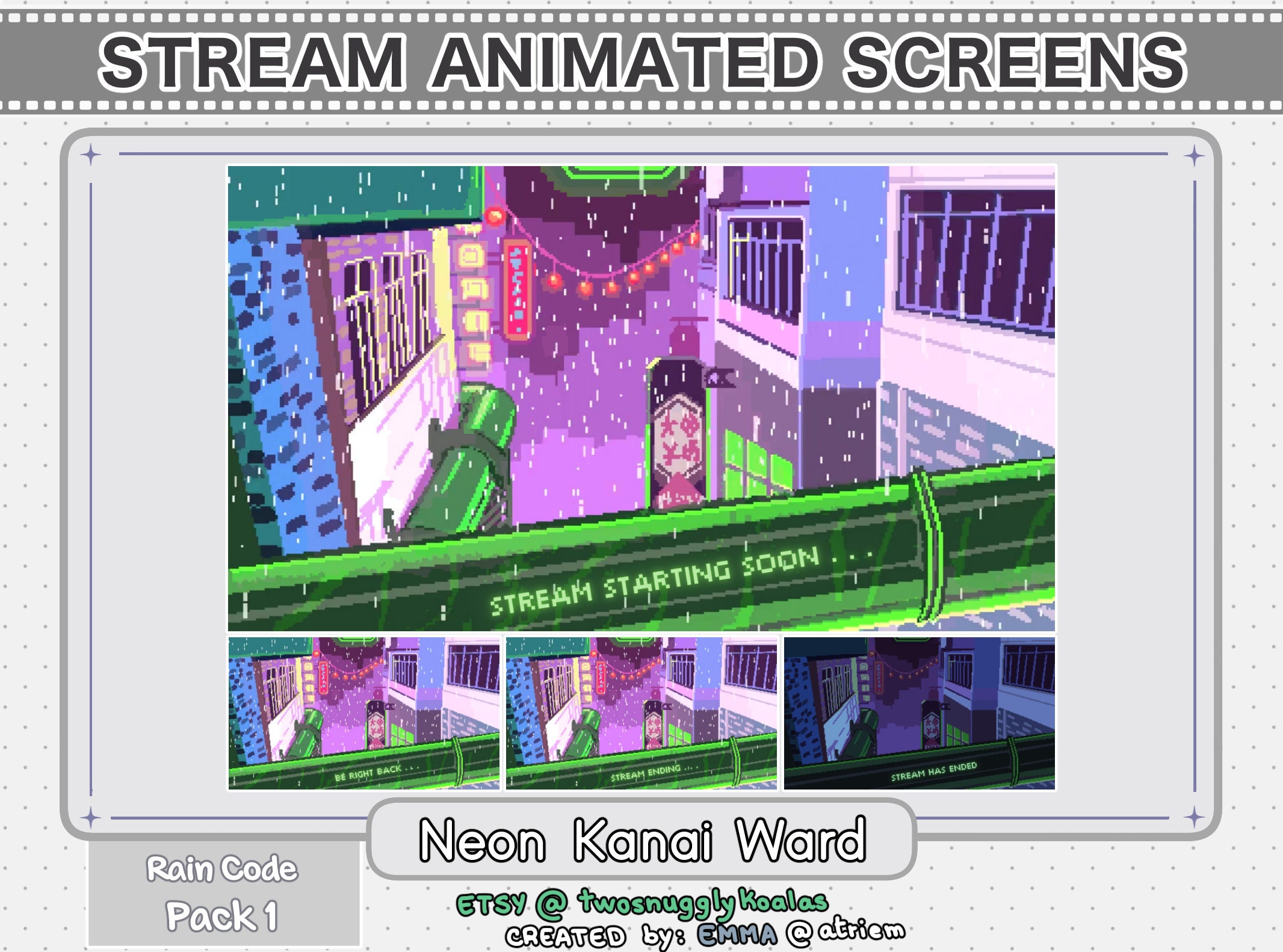 Stream Animated Screens Rain Code pack 1 Neon Kanai Ward - Etsy