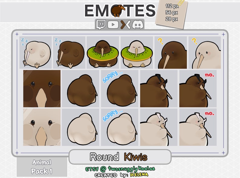 Emotes (stream) | Animal [pack 1] - Round Kiwis - Etsy