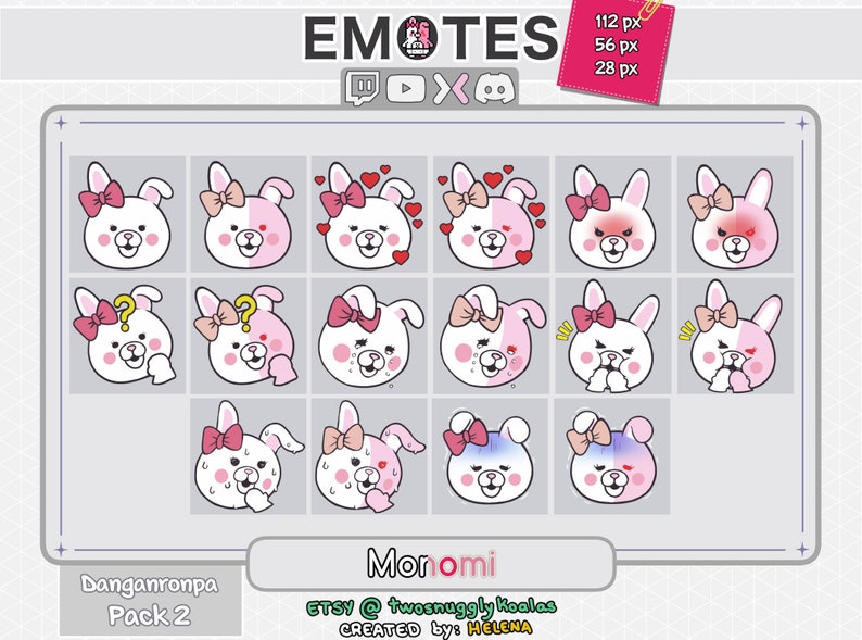 Emotes (stream) | Danganronpa [pack 2] - Monomi/usami - Etsy