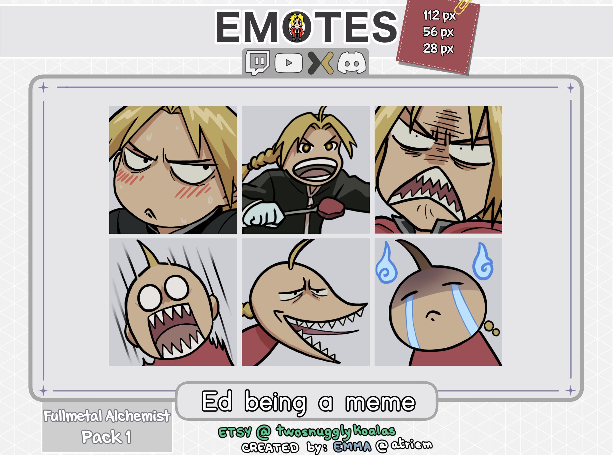 Emotes (stream) | Fullmetal Alchemist [pack 1] - Ed Being a Meme - Etsy