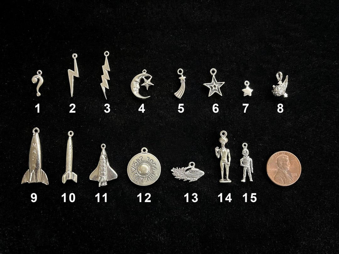 Sterling Space/alien/celestial Charms - Vintage Silver Moon & Stars ...