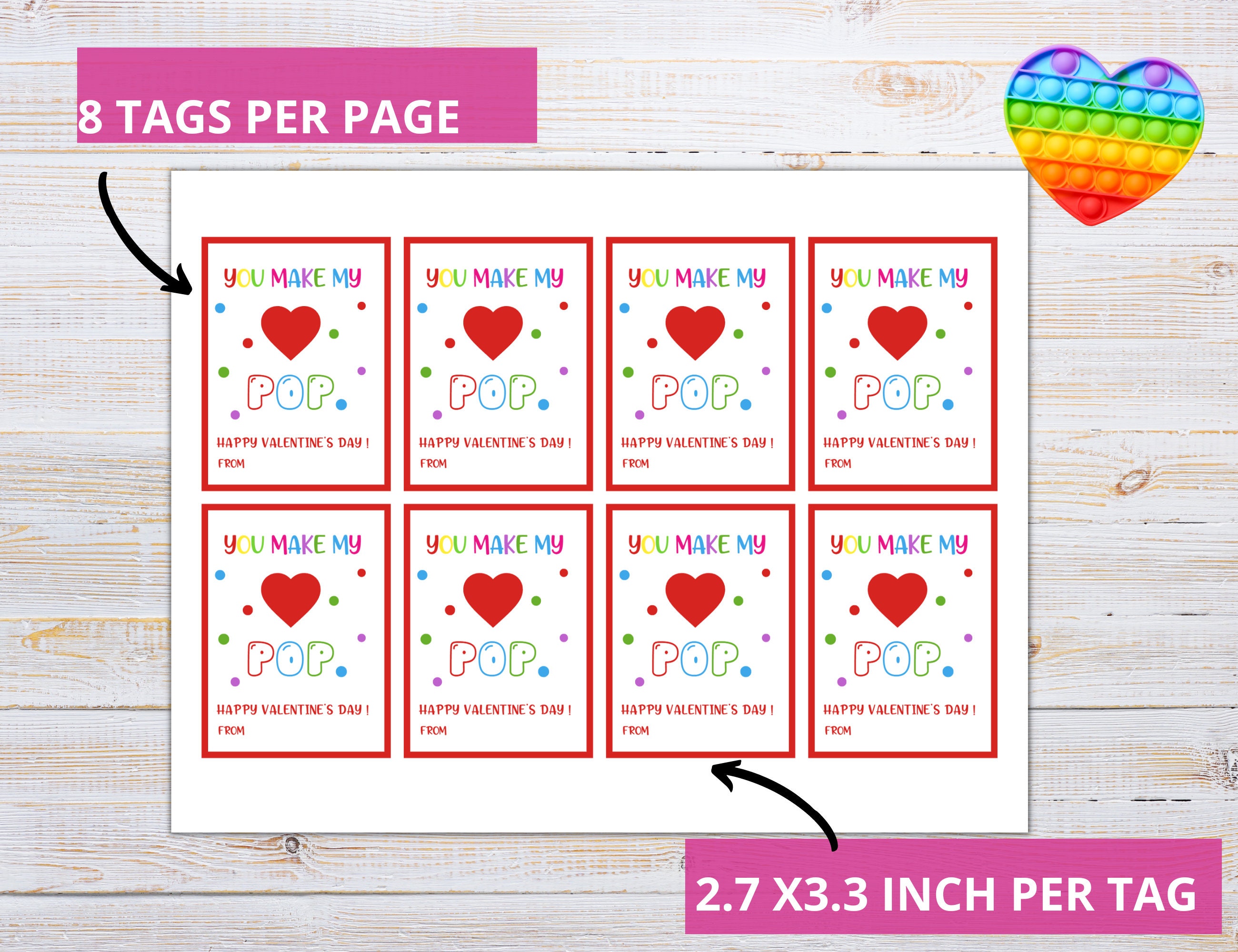 Valentines Pop It Gift Tags, Pop It Label Fidget Toy, Classroom ...