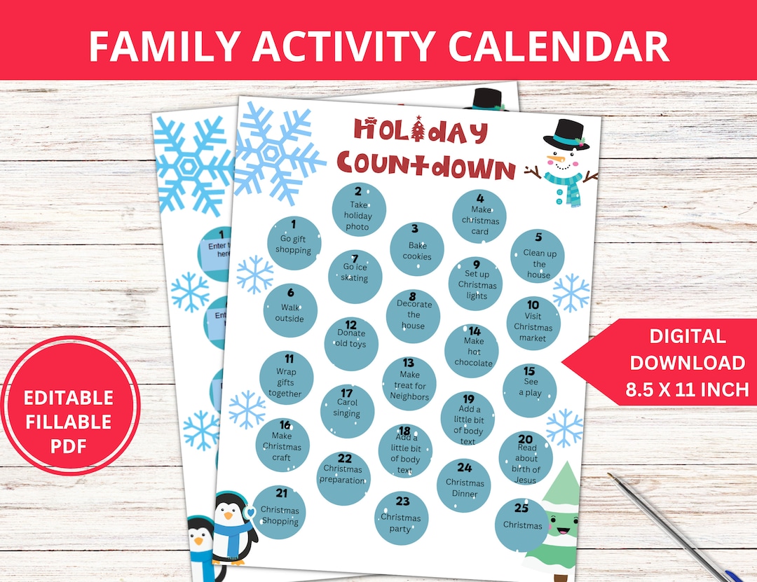Christmas Countdown Printable, Printable Advent Activities, Advent ...