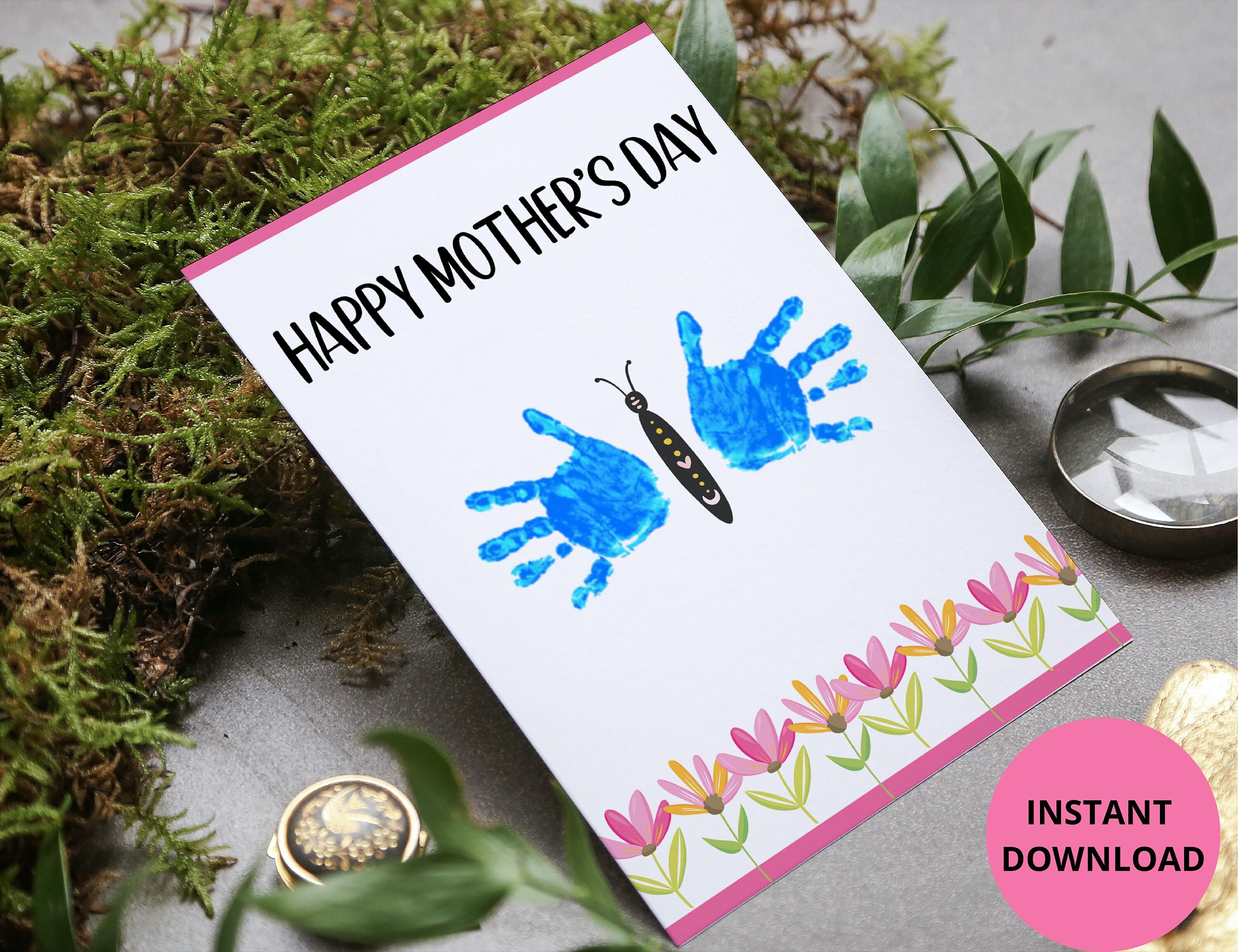 Mothers Day Handprint Printable Art, First Mothers Day Card, Keepsake ...