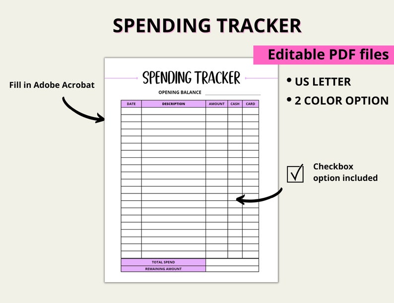 Spending Tracker Printable, Expense Tracker, Cash and Credit Log ...