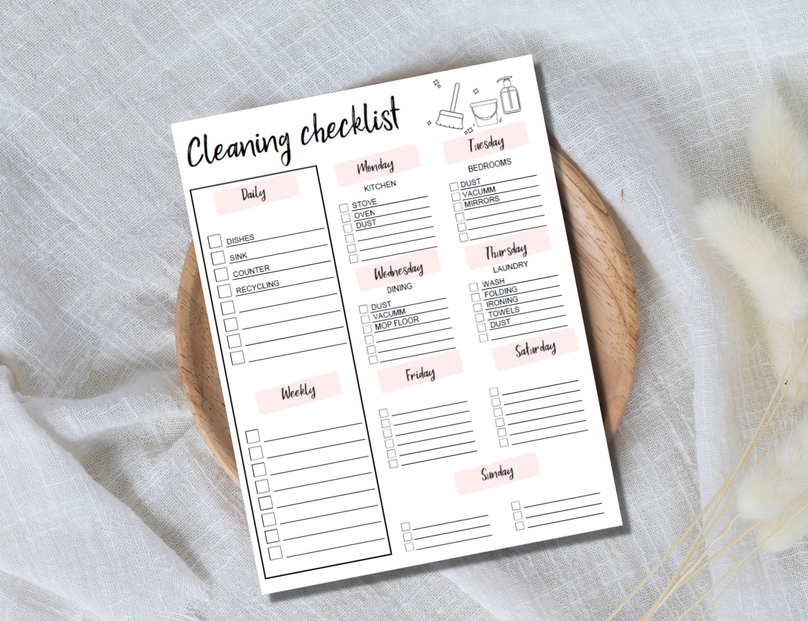 Editable Cleaning Checklist, Zone Cleaning Checklist, Weekly Cleaning ...